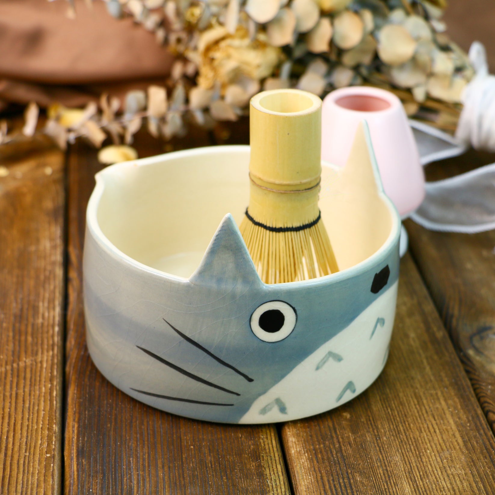 Hand painted Totoro Ceramic Matcha Bowl Set, Custom Cute Pottery Match ...