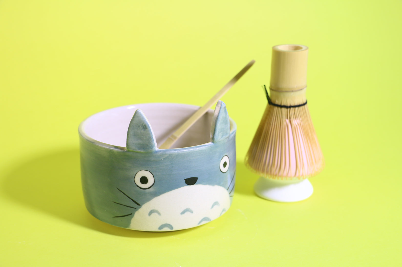 Hand painted Totoro Ceramic Matcha Bowl Set, Custom Cute Pottery Match ...
