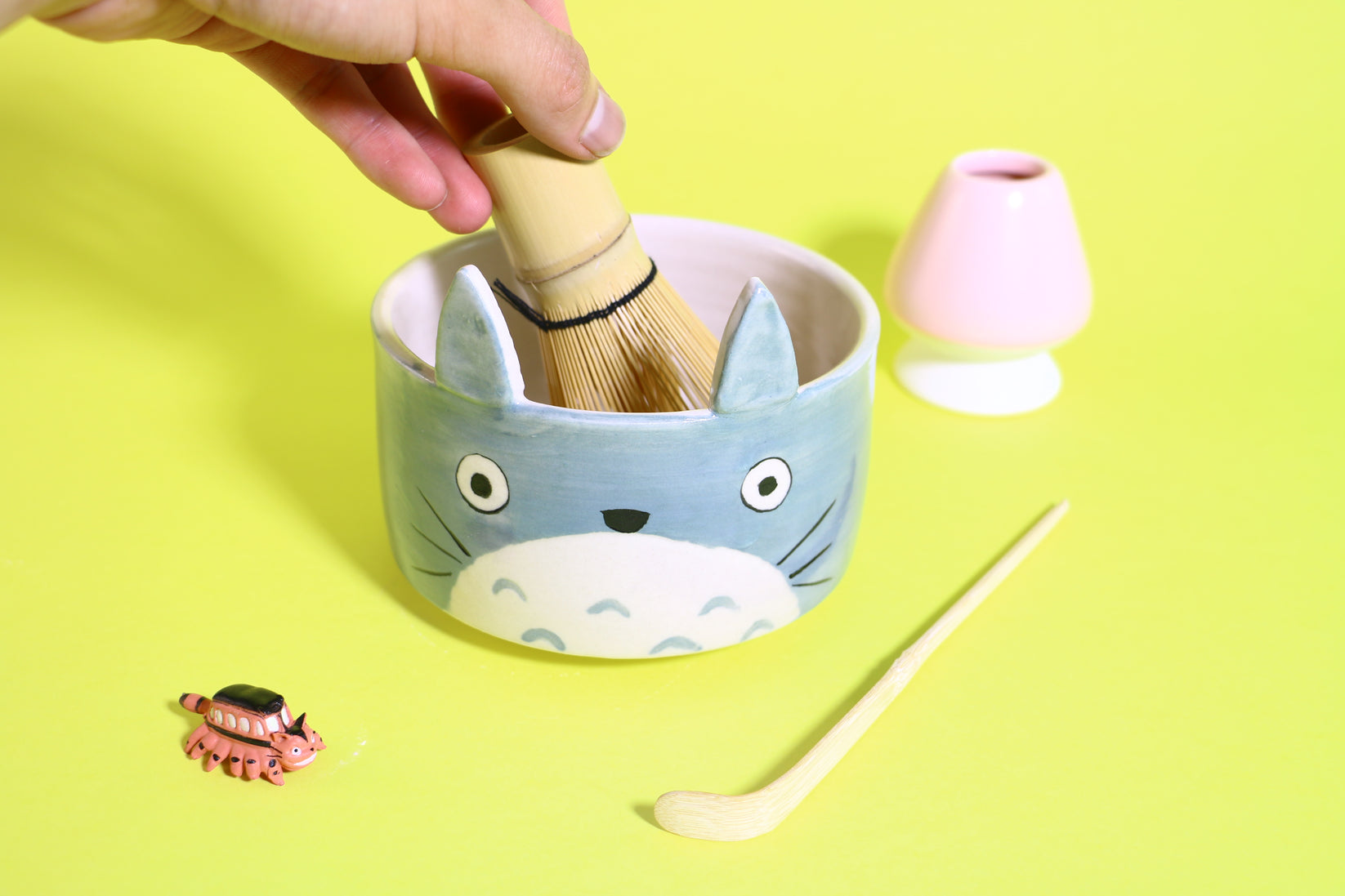 Hand painted Totoro Ceramic Matcha Bowl Set, Custom Cute Pottery Match ...